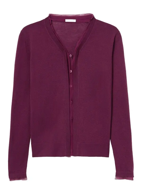 Lafayette 148 New York Cashmere & Silk Chiffon Trim Cardigan - Violet Ash