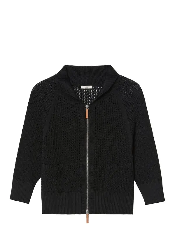 Lafayette 148 New York Lace Stitch Cotton Cardigan - Black