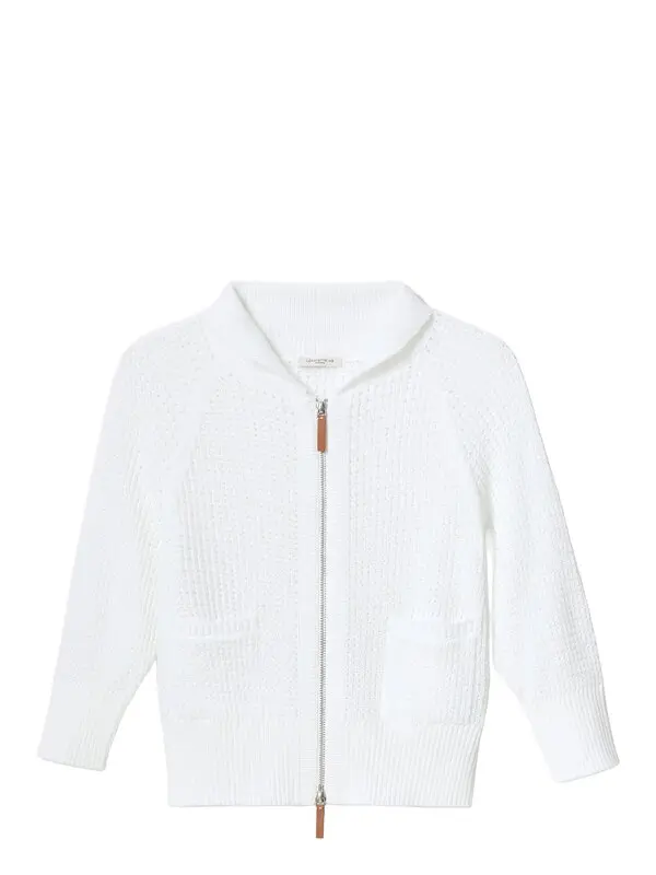 Lafayette 148 New York Lace Stitch Cotton Cardigan - White