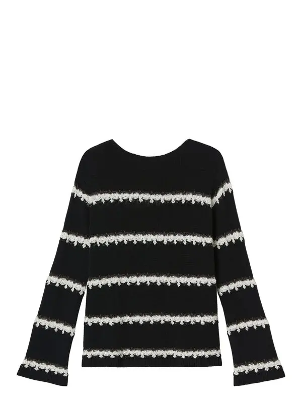 Lafayette 148 New York Stripe Cashmere Bateau Neck Sweater - Black Multi