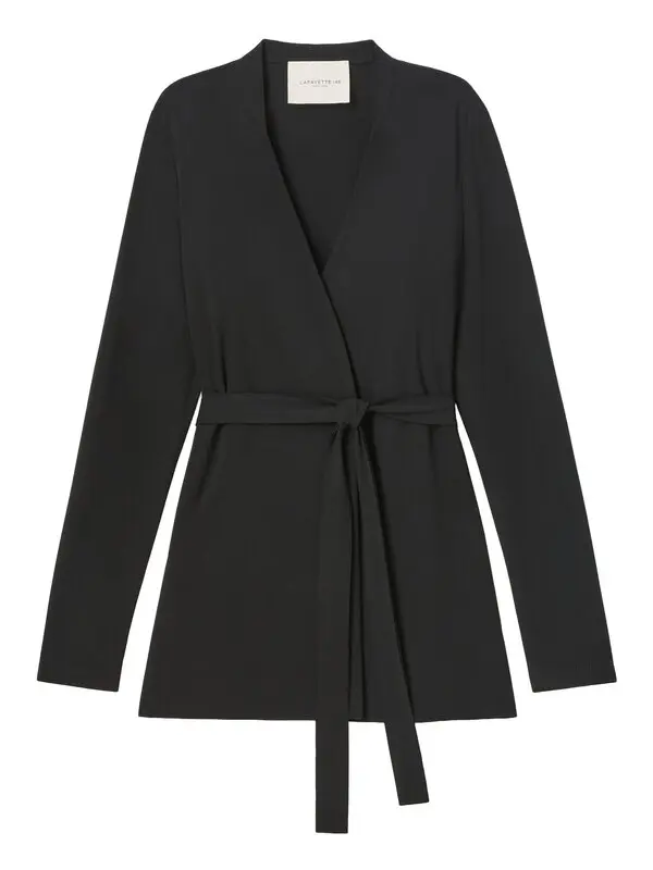 Lafayette 148 New York Matte Jersey V-neck Belted Jacket - Black