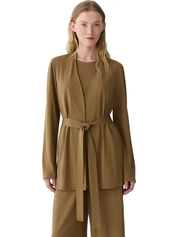 Lafayette 148 New York Matte Jersey V-neck Belted Jacket - Shiitake