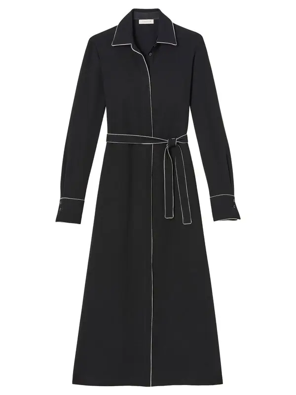 Lafayette 148 New York Piped Belted Shirt Dress - Black