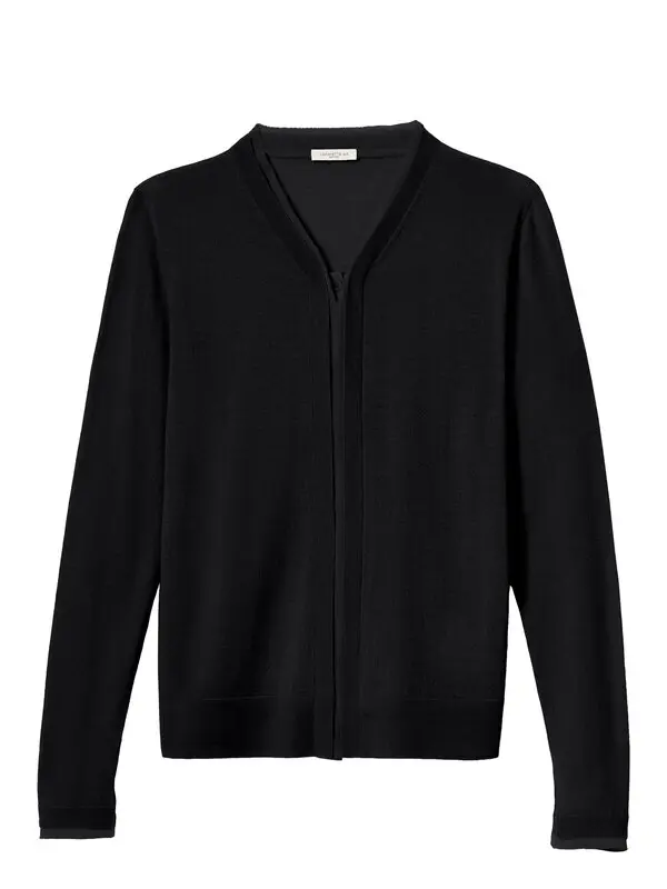 Lafayette 148 New York Plus-size Fine Gauge Cashmere & Silk Trim Cardigan - Black