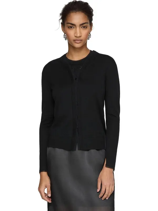 Lafayette 148 New York Plus-size Fine Gauge Cashmere & Silk Trim Cardigan - Black