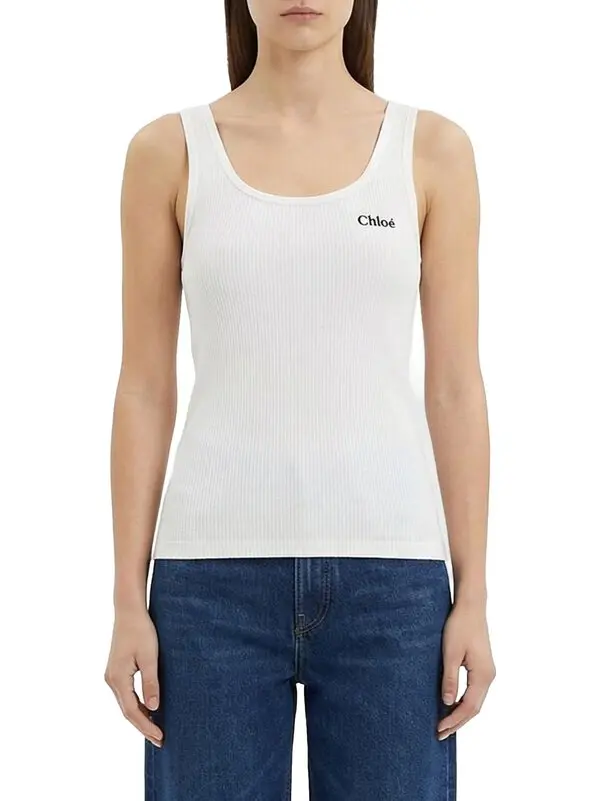 Chloé Ribbed Tank Top With Logo - White
