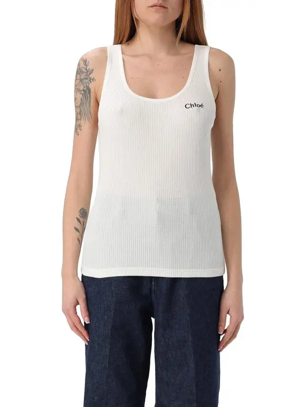 Chloé Ribbed Tank Top With Logo - White