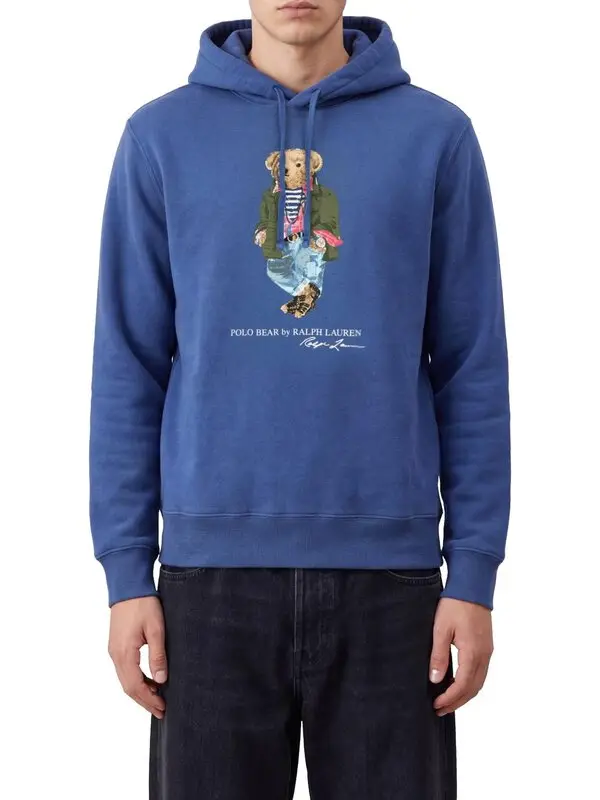 Polo Ralph Lauren Cotton Hoodie With Teddy Bear Graphic - Blue