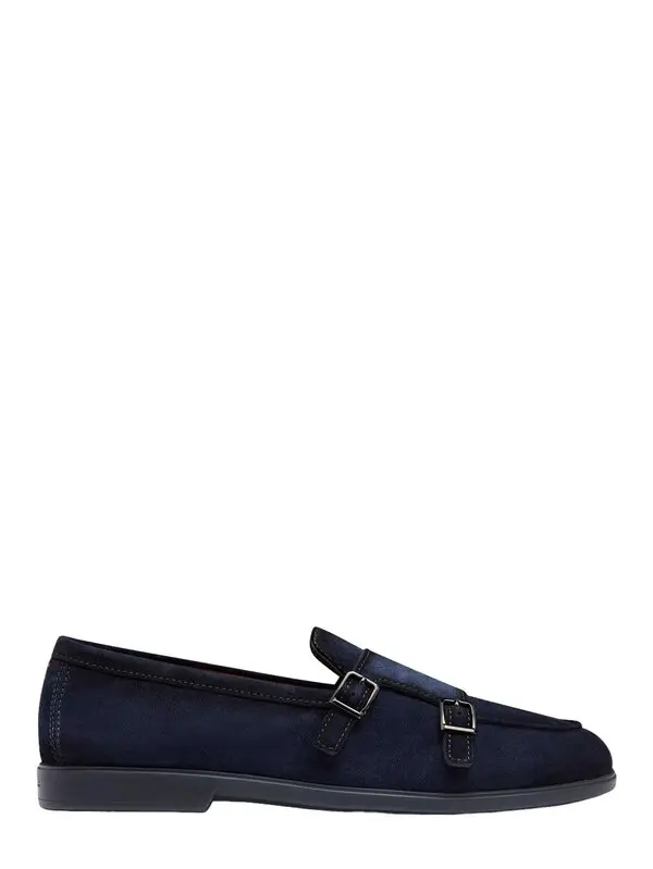 Santoni Suede Monk Strap Shoes - Blue
