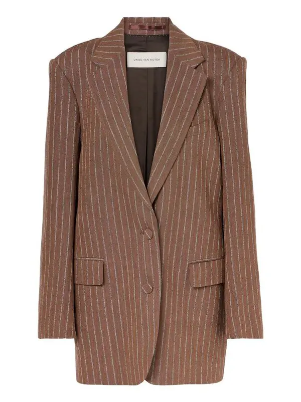 Dries Van Noten Striped Linen-blend Blazer - Brown