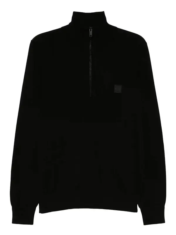 BOSS Logo-patch Zip-neck Sweater - Black
