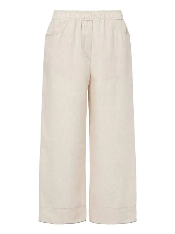 Brunello Cucinelli Linen Cropped Wide-leg Pants - Beige