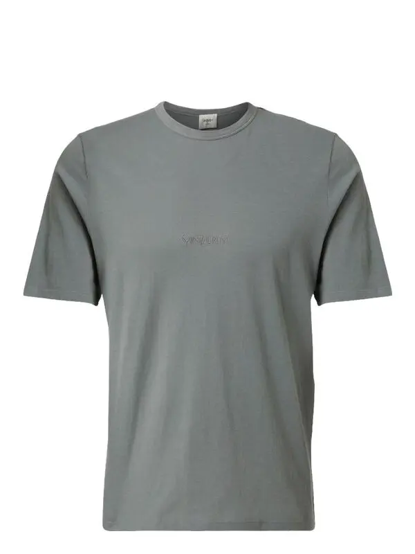 Saint Laurent Logo Cotton Jersey T-shirt - Grey