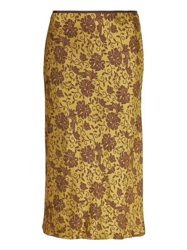 Dries Van Noten Floral Jacquard Midi Skirt - Yellow