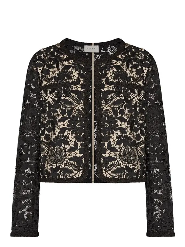 MILLY 3d Garden Lace Jacket - Black