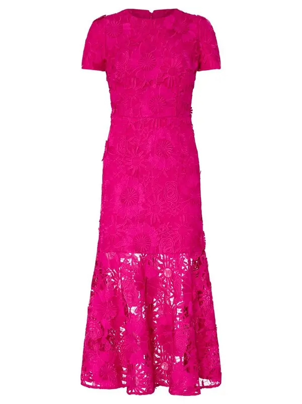 MILLY Tahlia Lace Midi Dress - Fuchsia