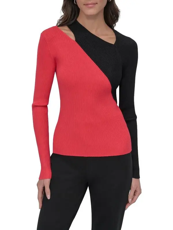Dkny Colorblock Cutout Sweater - Watermelon Sugar
