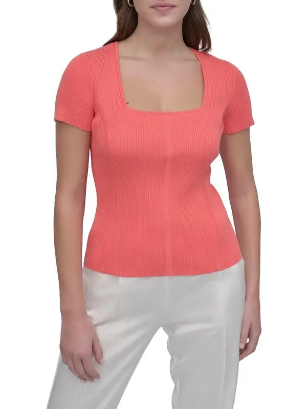 Dkny Square Neck Cotton-blend Sweater - Coral Crush
