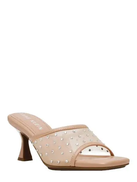 Anne Klein Julie Rhinestone Embellished Slide Sandals - Blush Crystal