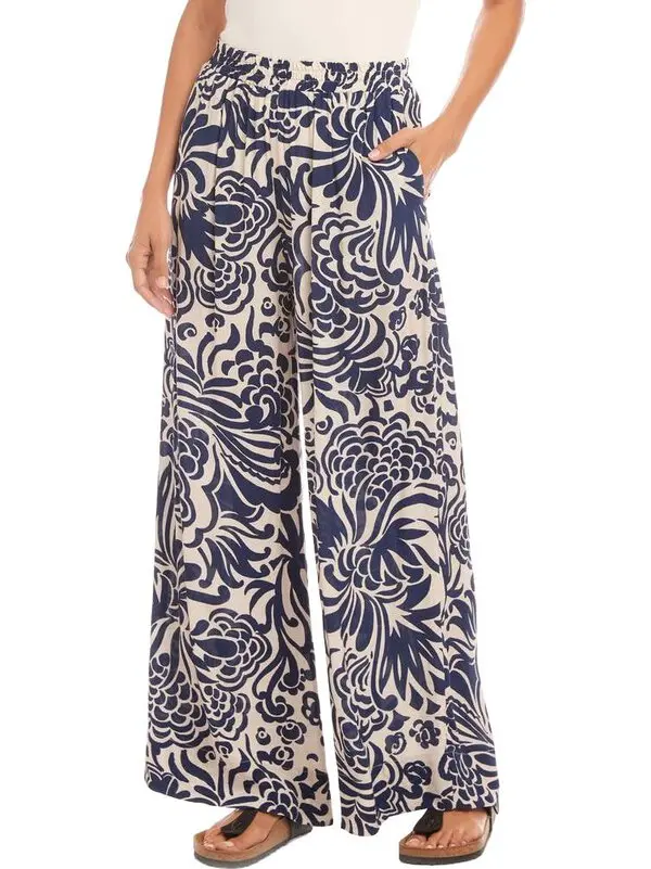 Karen Kane Paisley Print Wide Leg Pants - Blue Print