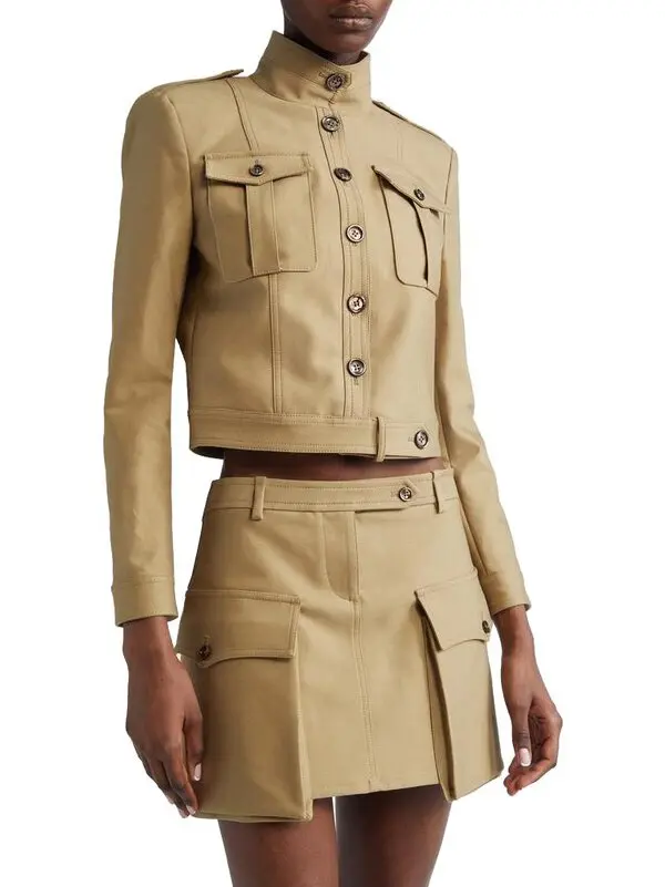 TOM FORD Stretch Cotton Tricotine Crop Jacket - Khaki