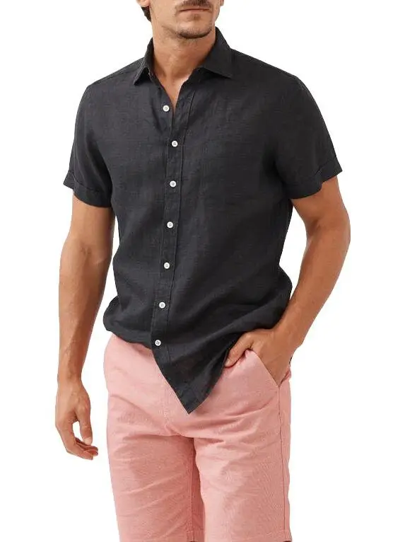 Rodd & Gunn Palm Beach Sports Fit Short Sleeve Linen Button-up Shirt - Black Pearl