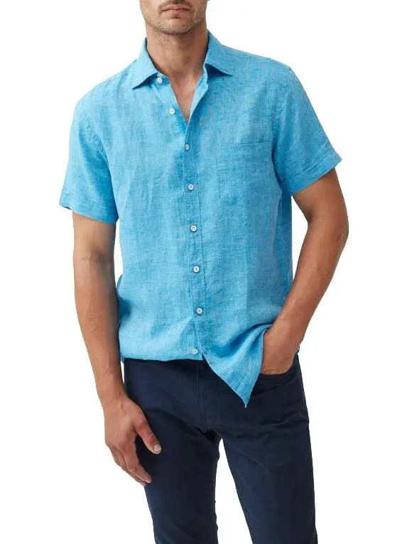 Rodd & Gunn Palm Beach Sports Fit Short Sleeve Linen Button-up Shirt - Cobalt