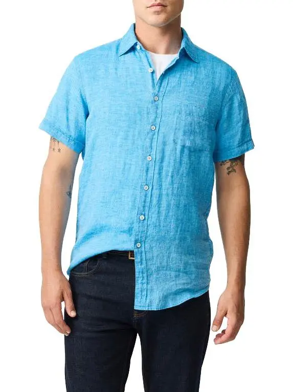 Rodd & Gunn Palm Beach Sports Fit Short Sleeve Linen Button-up Shirt - Cobalt