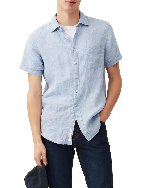 Rodd & Gunn Palm Beach Sports Fit Short Sleeve Linen Button-up Shirt - Denim