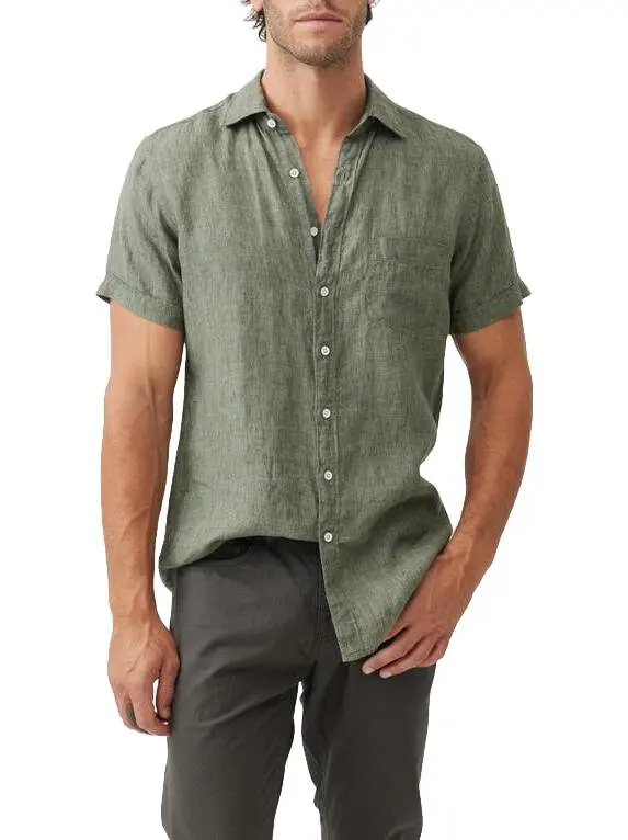 Rodd & Gunn Palm Beach Sports Fit Short Sleeve Linen Button-up Shirt - Kelp
