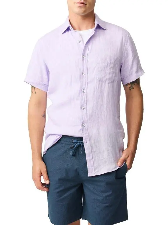Rodd & Gunn Palm Beach Sports Fit Short Sleeve Linen Button-up Shirt - Lilac
