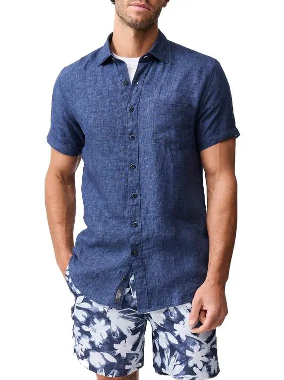Rodd & Gunn Palm Beach Sports Fit Short Sleeve Linen Button-up Shirt - Marine
