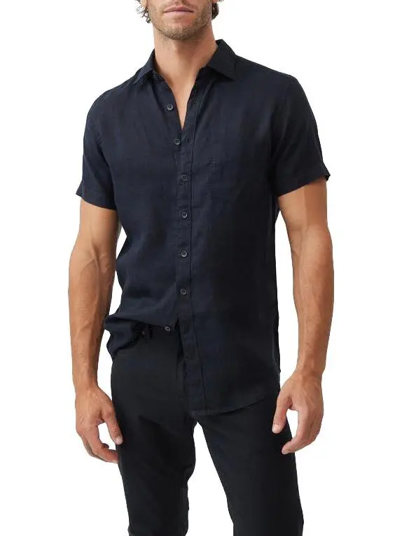 Rodd & Gunn Palm Beach Sports Fit Short Sleeve Linen Button-up Shirt - Midnight
