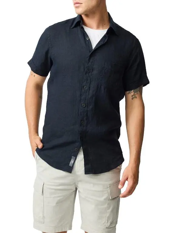 Rodd & Gunn Palm Beach Sports Fit Short Sleeve Linen Button-up Shirt - Midnight