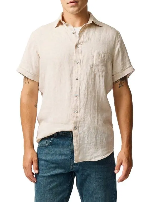 Rodd & Gunn Palm Beach Sports Fit Short Sleeve Linen Button-up Shirt - Natural