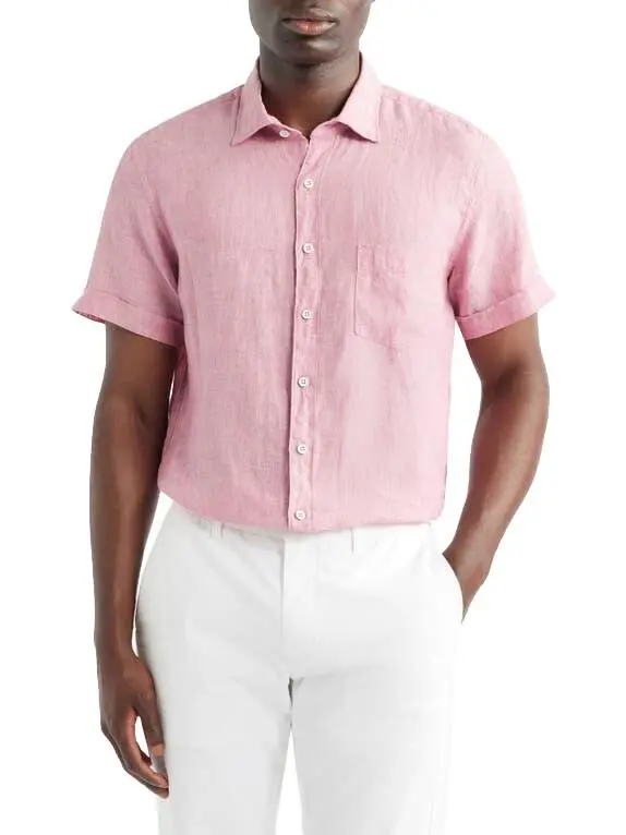 Rodd & Gunn Palm Beach Sports Fit Short Sleeve Linen Button-up Shirt - Orchid