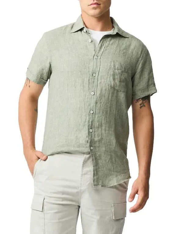 Rodd & Gunn Palm Beach Sports Fit Short Sleeve Linen Button-up Shirt - Sage Grey