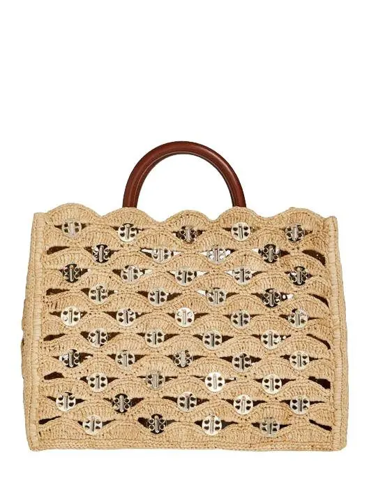 Rabanne Raffia Disc Tote - Natural / Light Gold