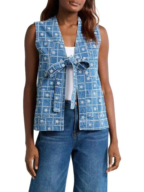 DAMSON MADDER Dilly Broderie Denim Vest - Snake