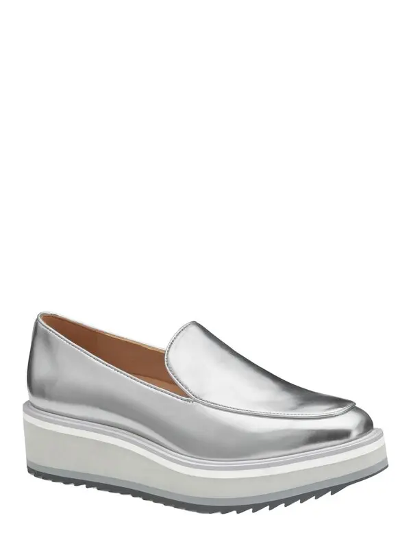 Johnston & Murphy Gracelyn Platform Loafer - Silver Italian Metallic
