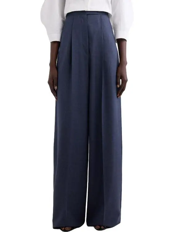 Givenchy Pleated Wide Leg Wool Pants - Denim Blue