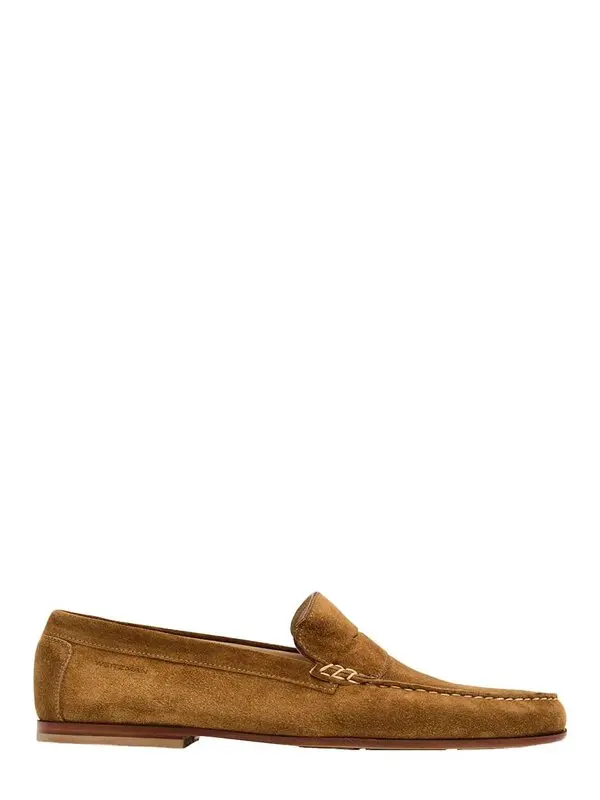 STUART WEITZMAN Brady Suede Penny Loafers - Camel Tan