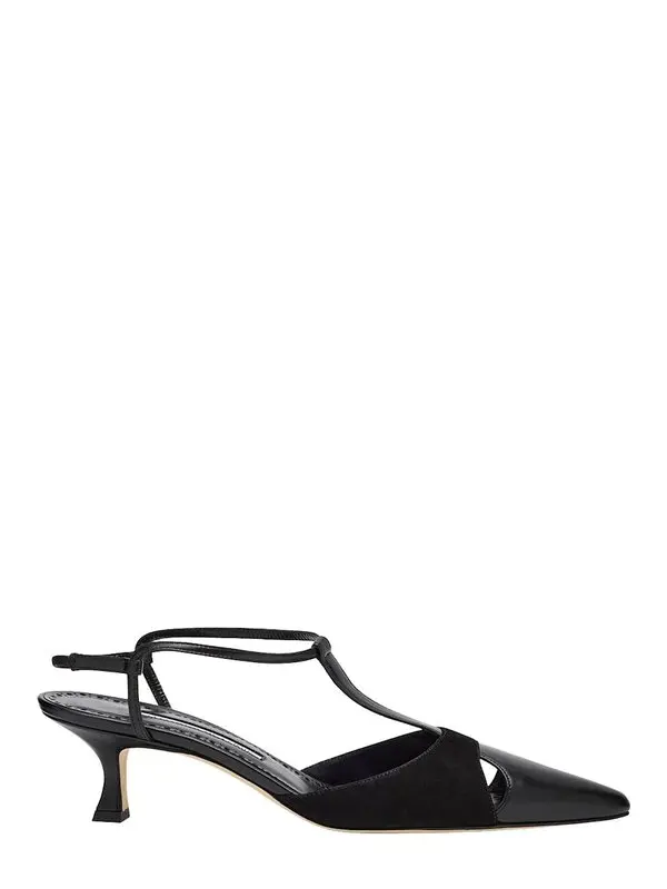 Manolo Blahnik Mixed Leather T-strap Pumps - Black