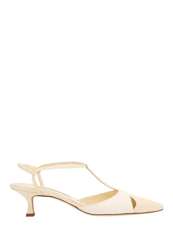 Manolo Blahnik Mixed Leather T-strap Pumps - White