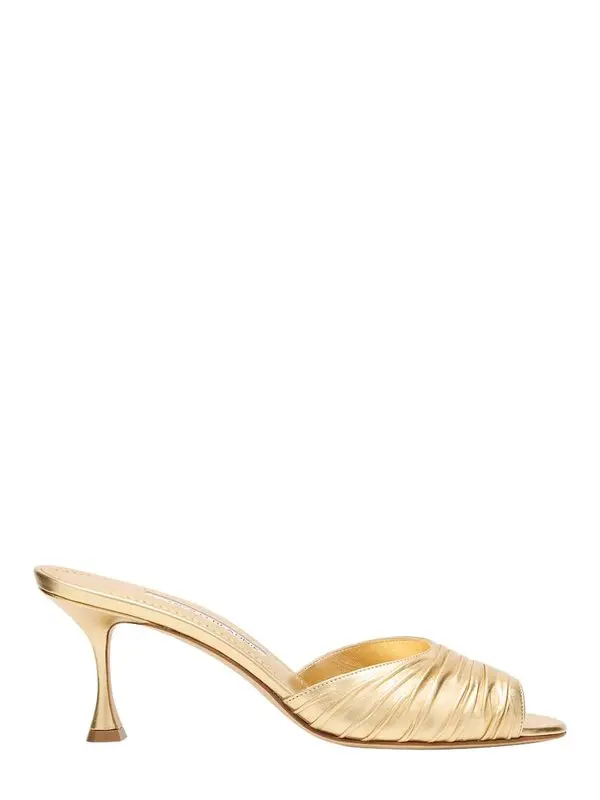 Manolo Blahnik Pirua Ruched Mule Sandals - Gold