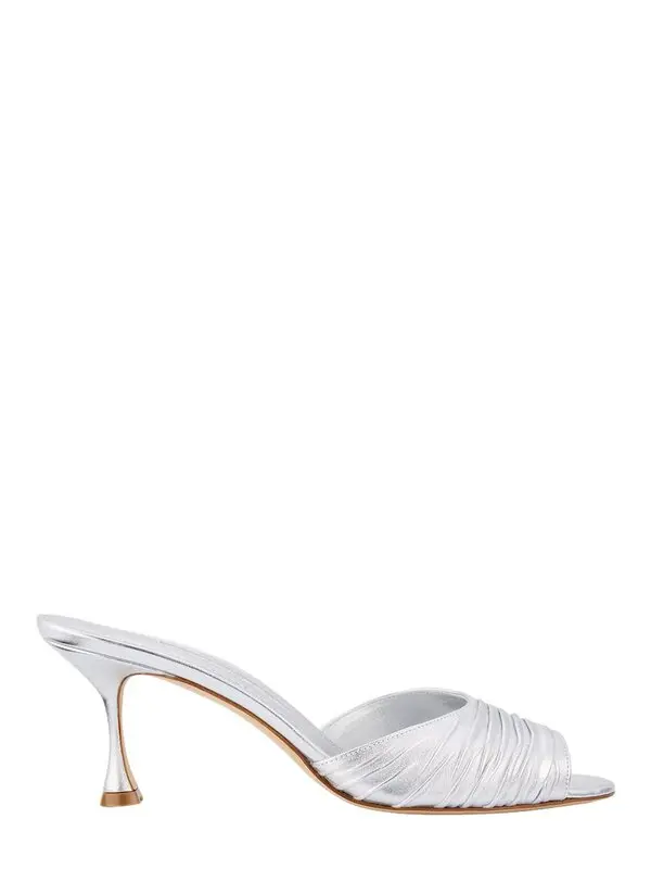 Manolo Blahnik Pirua Ruched Mule Sandals - Silver