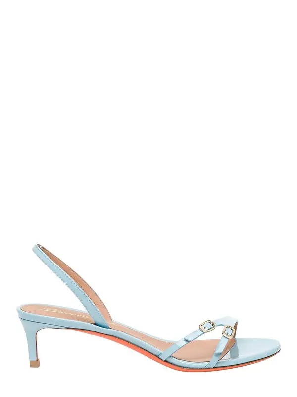 Santoni Virna Buckle Patent Leather Sandals - Light Blue