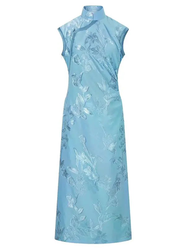 Shanghai Tang Floral Print Qipao Dress - Blue
