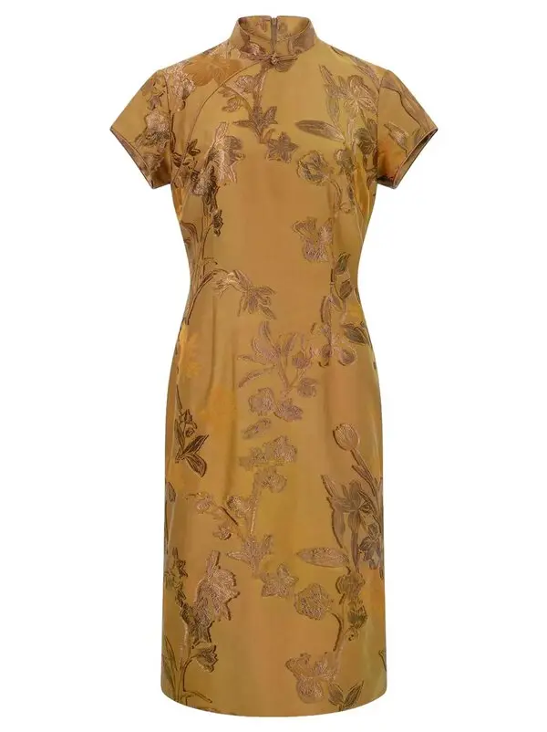 Shanghai Tang Qipao Dress - Brown
