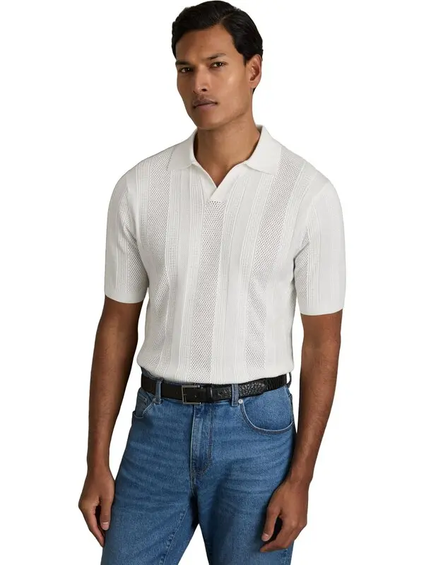 REISS Kansas Textured-stripe Knitted Polo Shirt - White